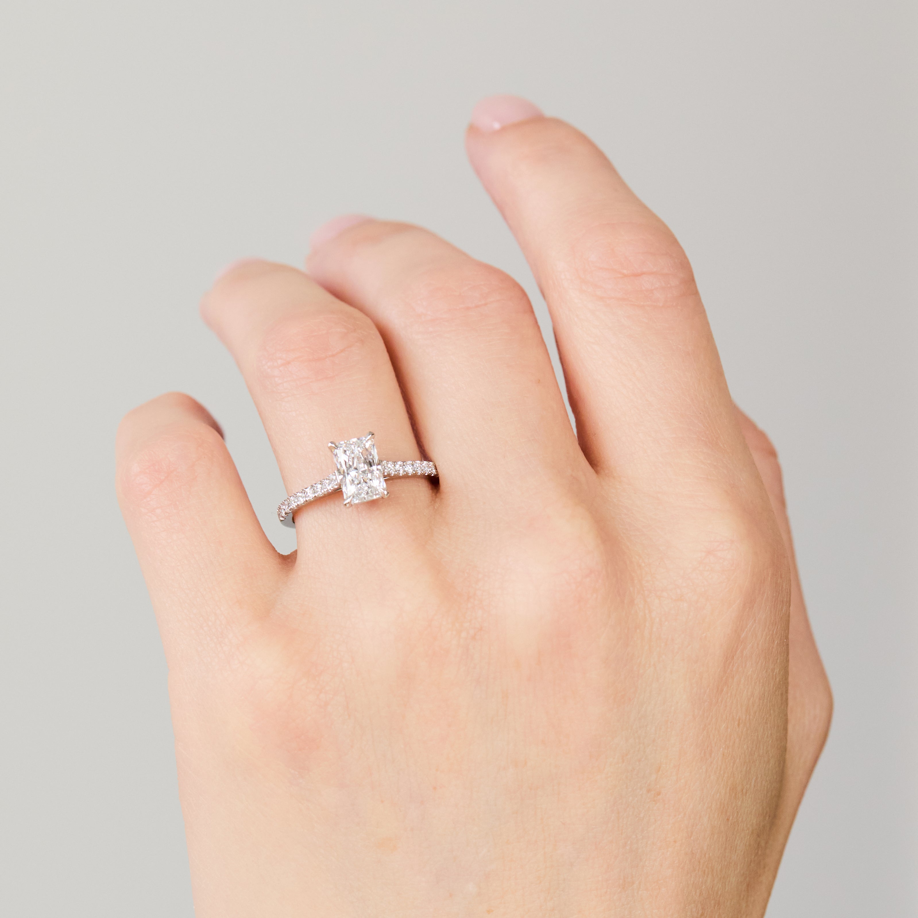 1.5 Carats Radiant Shaped Pave Styled Moissanite Diamond Engagement Ri ...