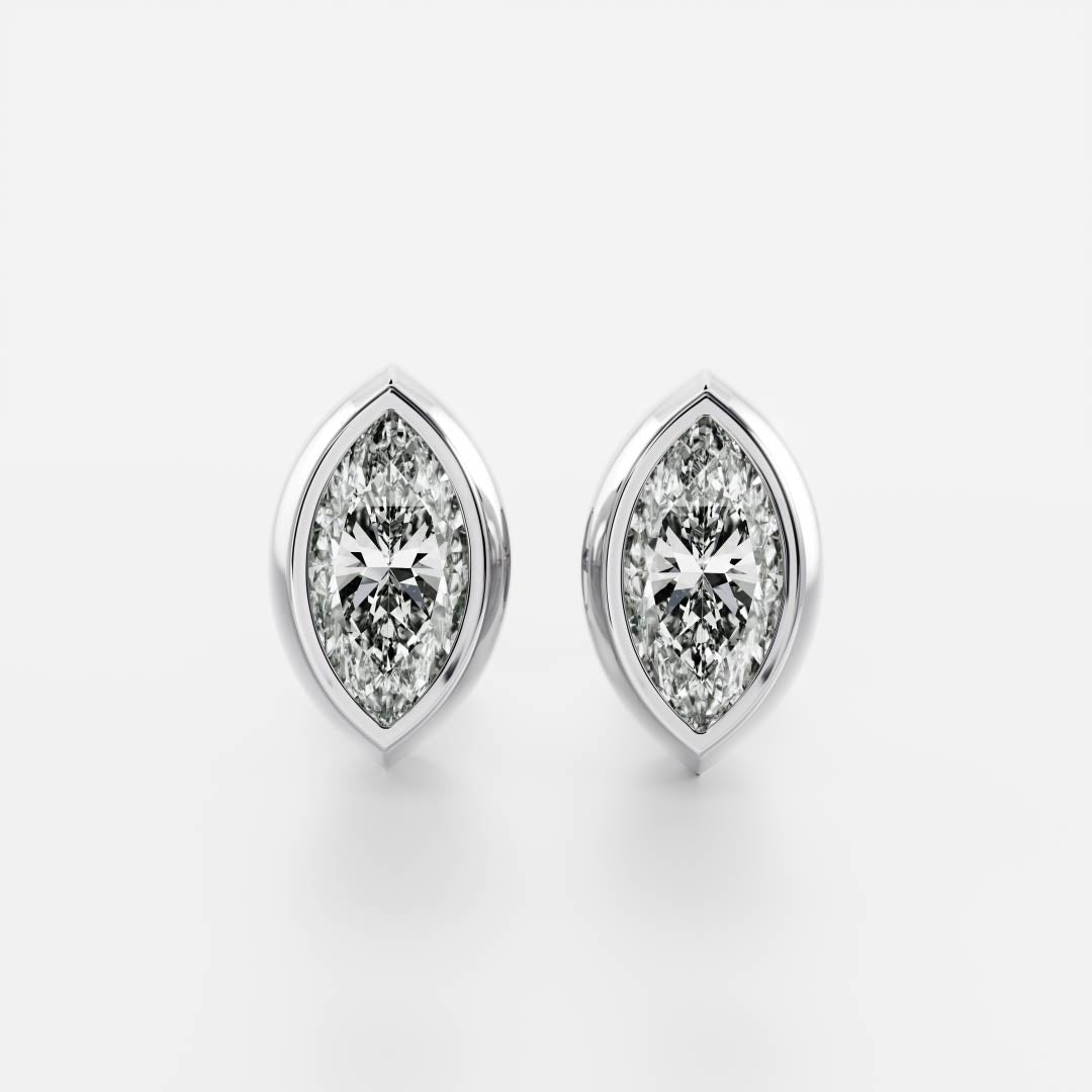 0.50 TCW Marquise Cut Moissanite Bezel Stud Earrings in Gold – Heavenly ...